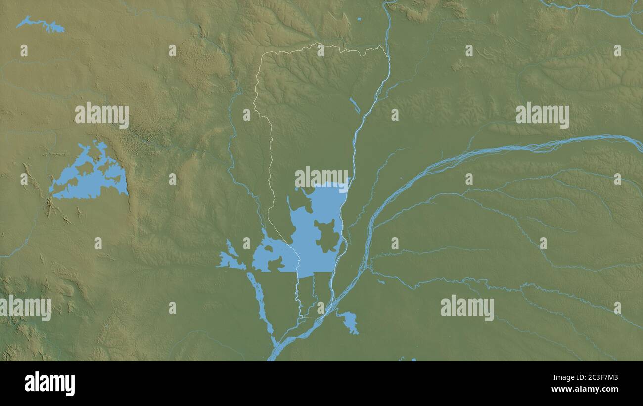 Likouala, region of Republic of Congo. Colored shader data with lakes ...