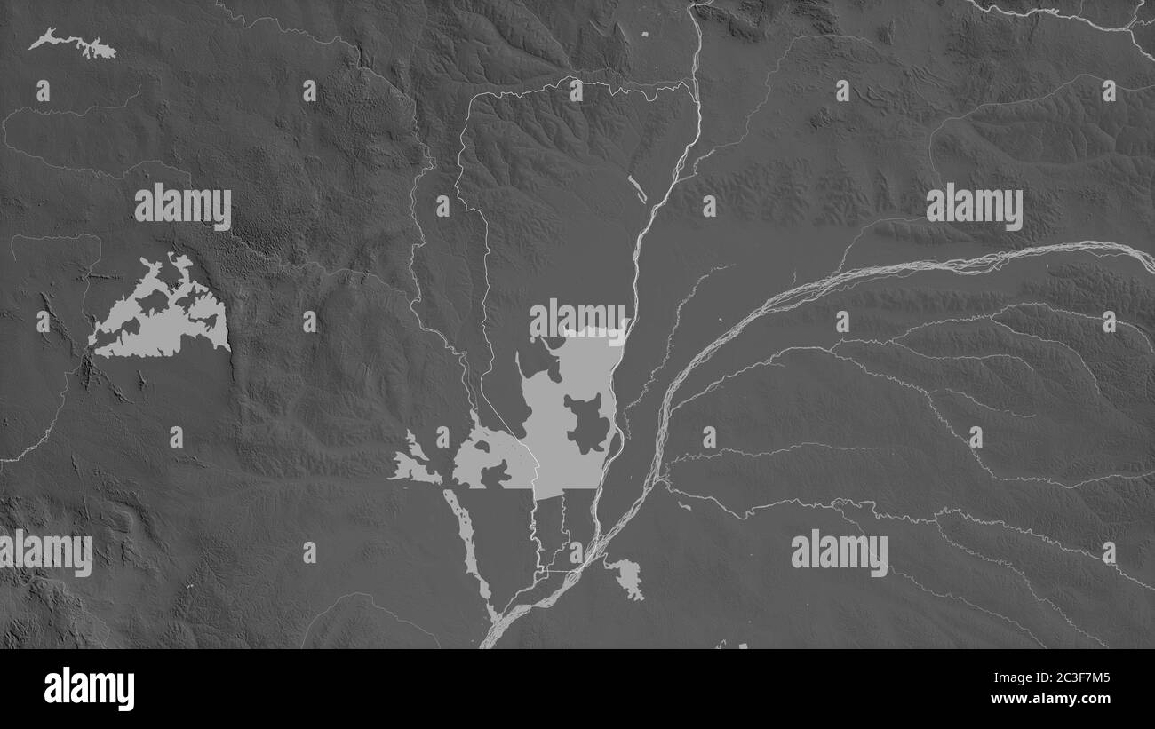 Likouala, region of Republic of Congo. Grayscaled map with lakes and ...