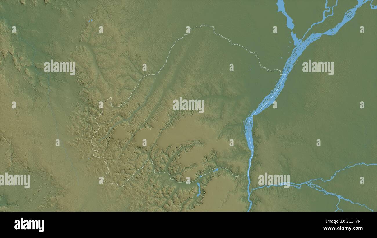 Plateaux, region of Republic of Congo. Colored shader data with lakes ...