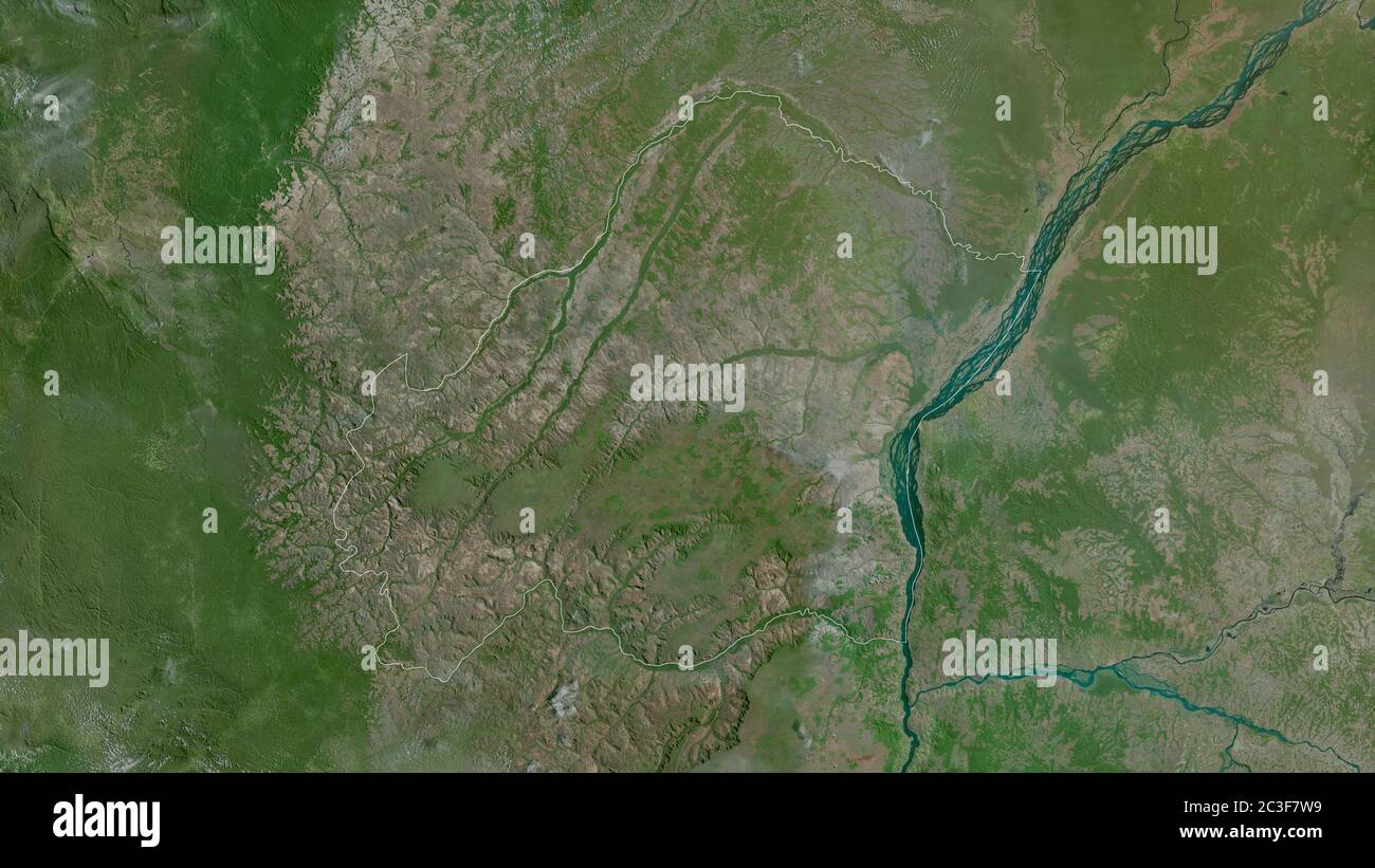 Plateaux, region of Republic of Congo. Satellite imagery. Shape ...