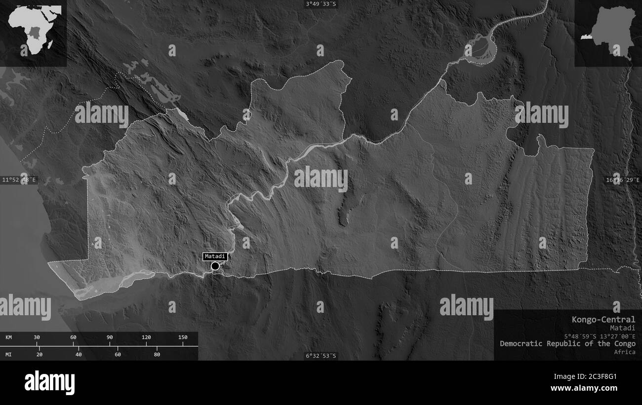 Kongo-Central, province of Democratic Republic of the Congo. Grayscaled ...