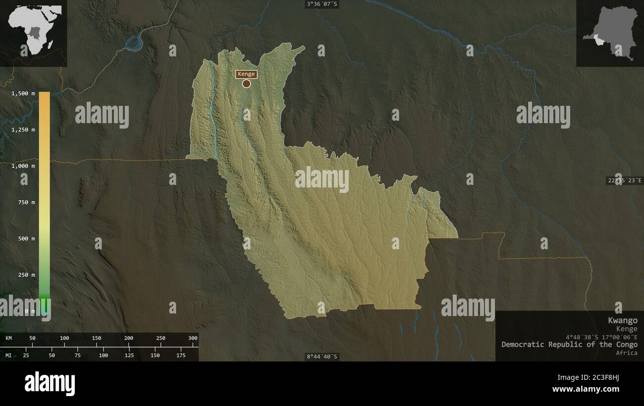 Kwango, province of Democratic Republic of the Congo. Colored shader ...