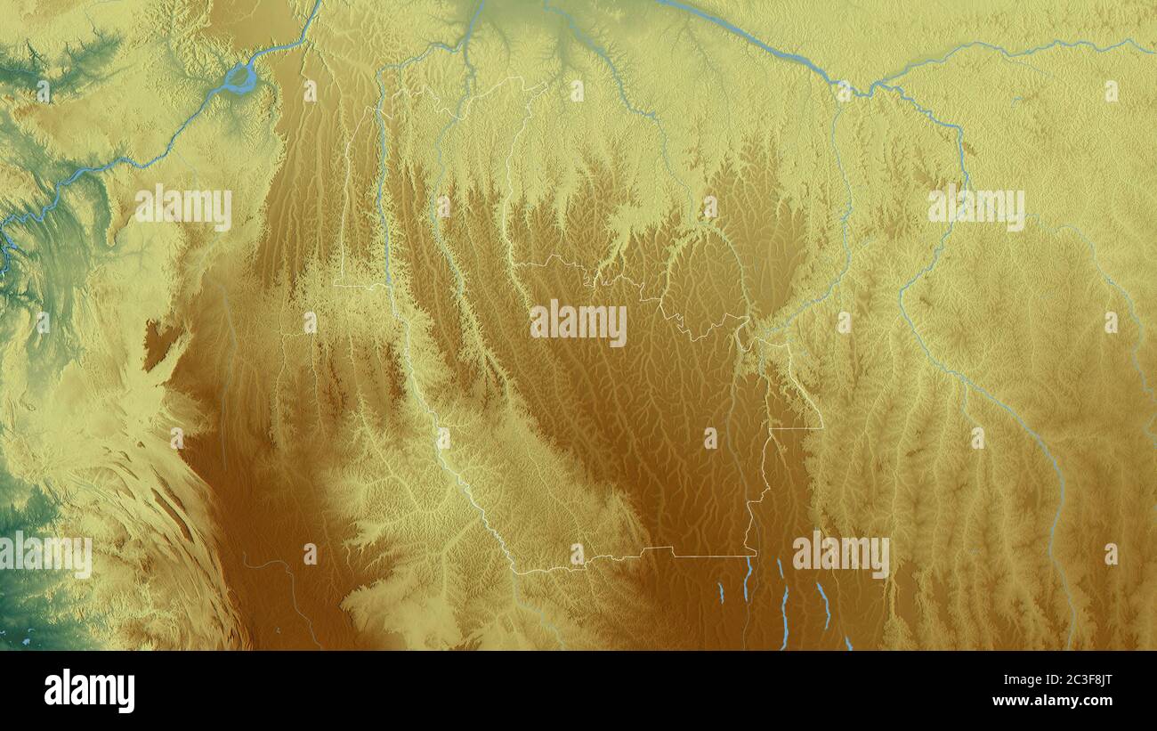 Kwango, province of Democratic Republic of the Congo. Colored relief ...
