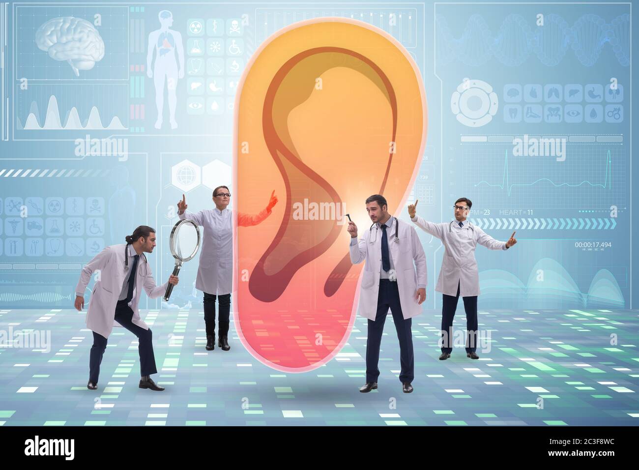 Doctor examining giant ear in medical concept Stock Photo - Alamy
