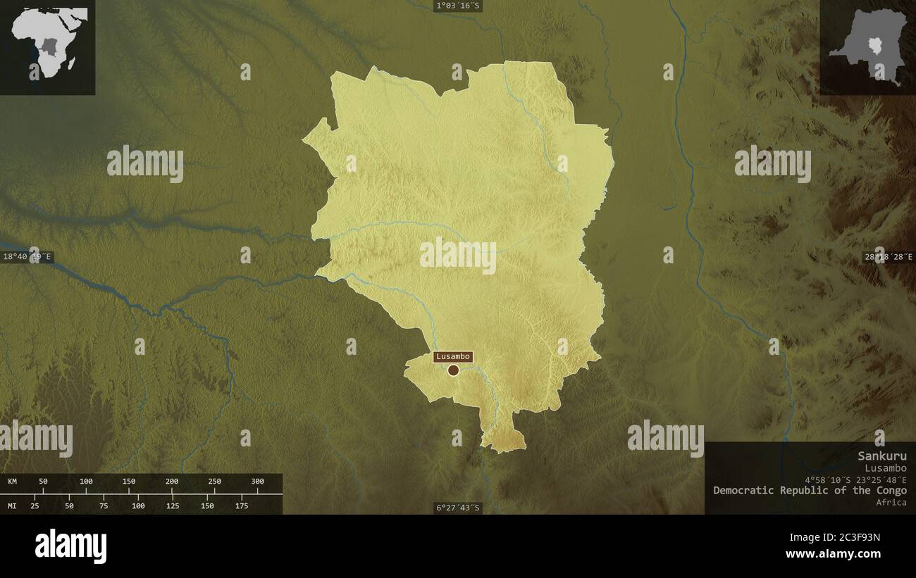 Sankuru, province of Democratic Republic of the Congo. Colored relief ...