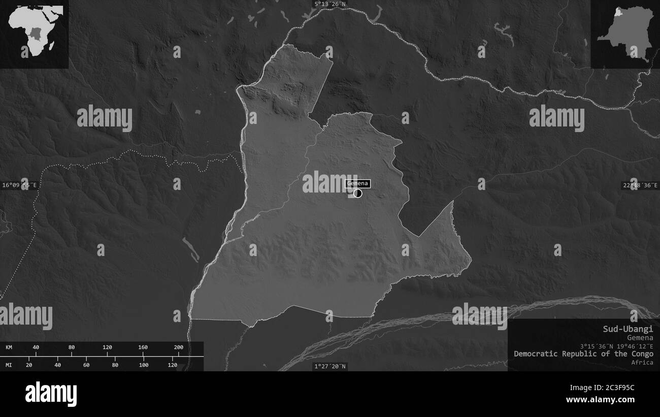 Sud-Ubangi, province of Democratic Republic of the Congo. Grayscaled ...