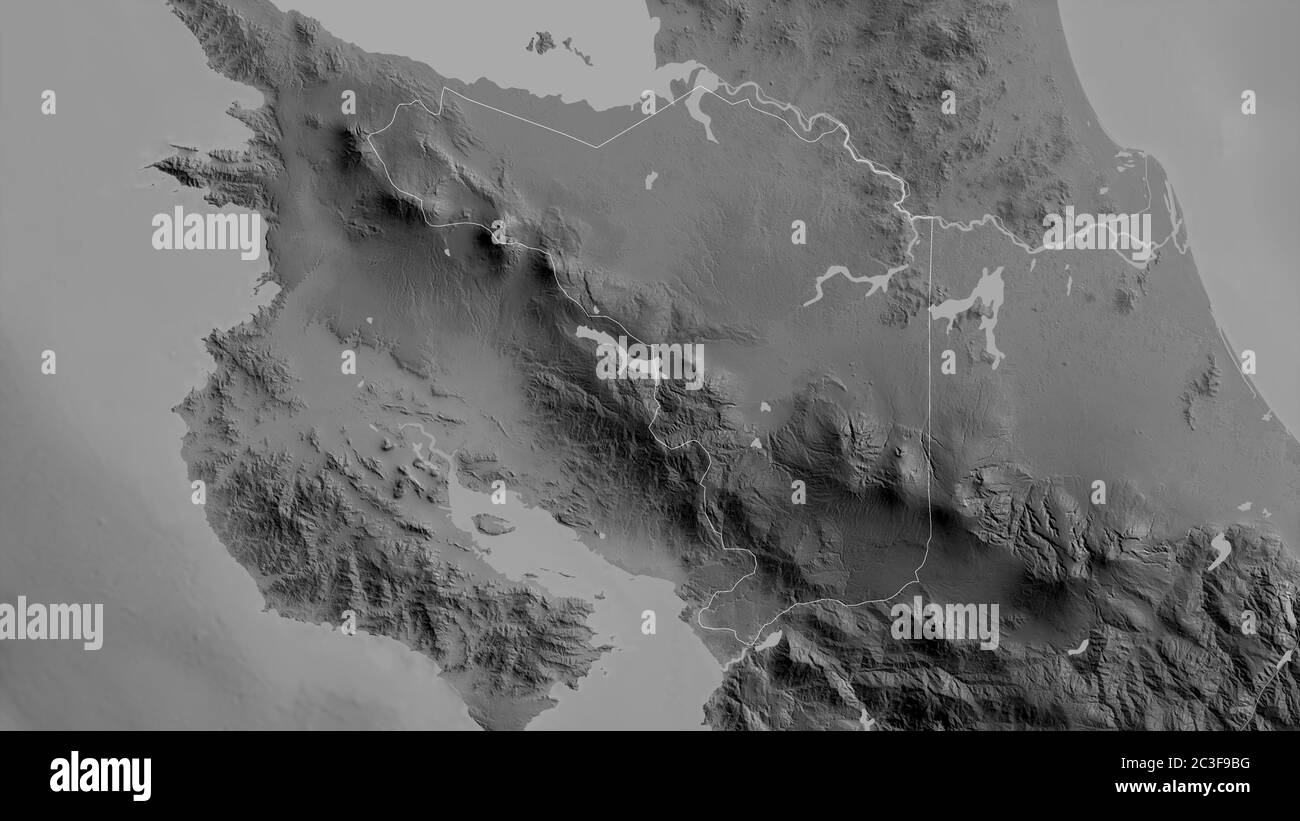 Alajuela, province of Costa Rica. Grayscaled map with lakes and rivers ...