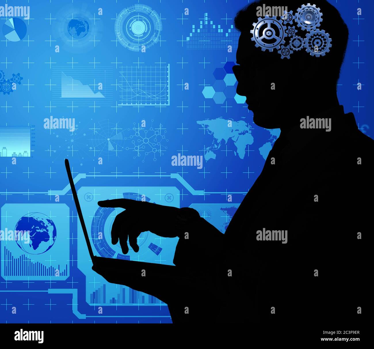Artificial intelligence concept with man and laptop Stock Photo - Alamy