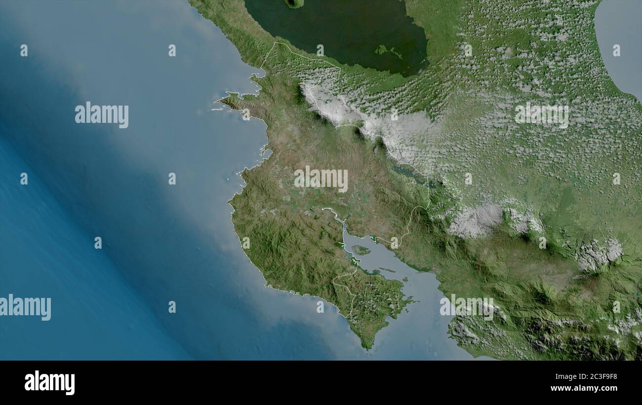 Guanacaste, province of Costa Rica. Satellite imagery. Shape outlined ...