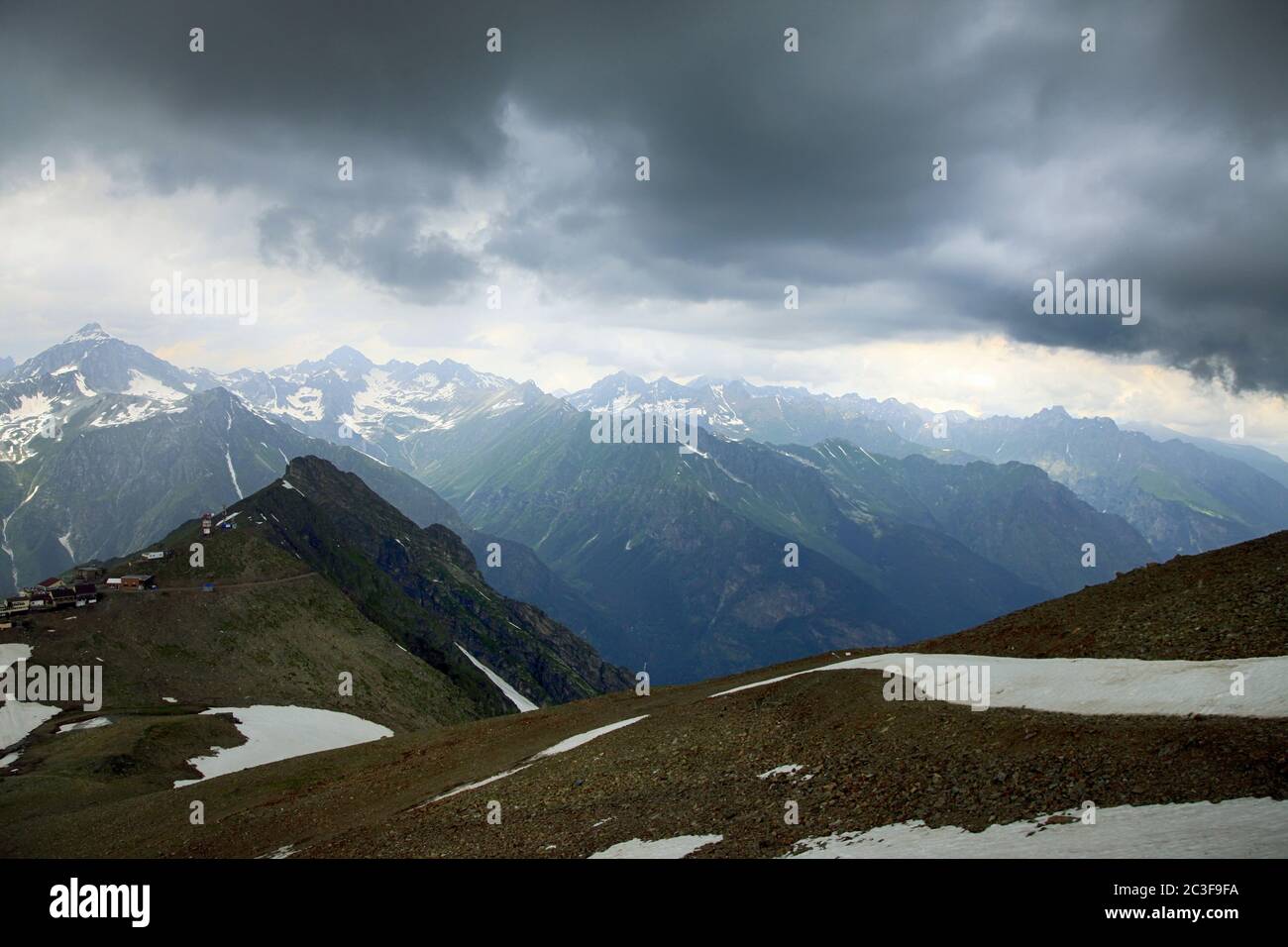 Panorama of mountains scene with dramatic blue sky in national park of ...