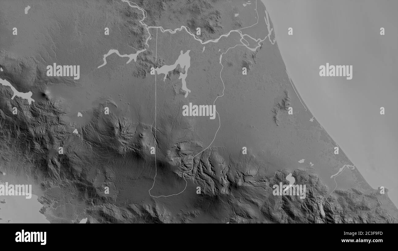 Heredia, province of Costa Rica. Grayscaled map with lakes and rivers ...