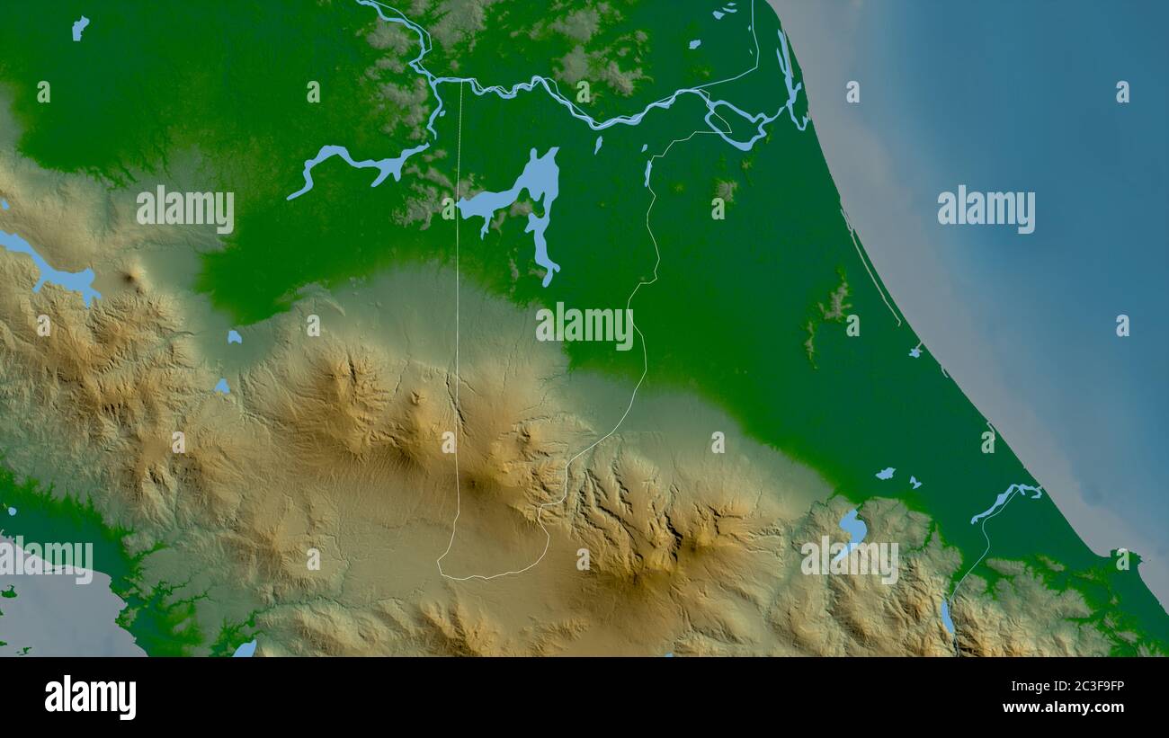 Heredia, province of Costa Rica. Colored shader data with lakes and ...