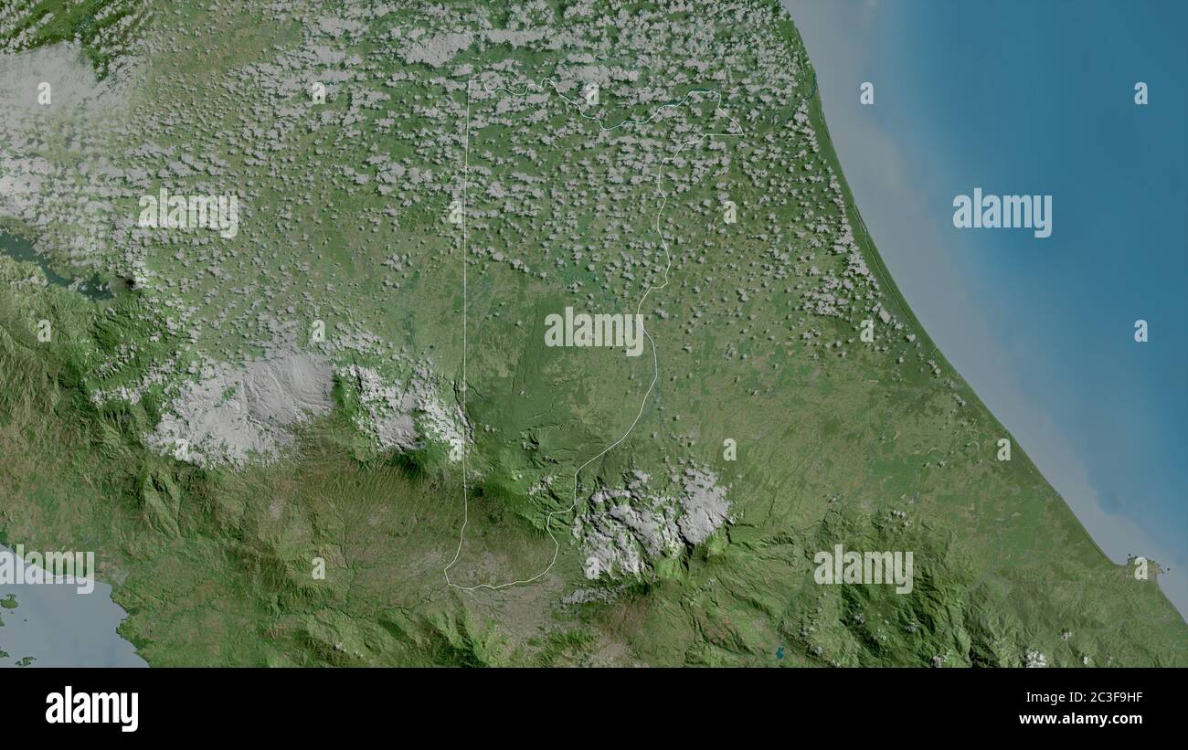 Heredia, province of Costa Rica. Satellite imagery. Shape outlined ...