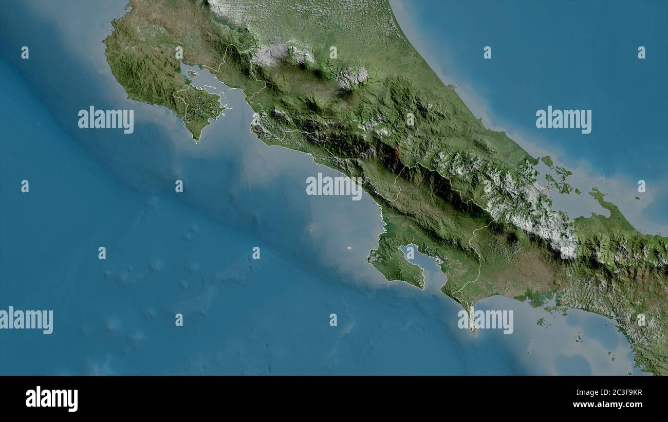 Puntarenas, province of Costa Rica. Satellite imagery. Shape outlined ...
