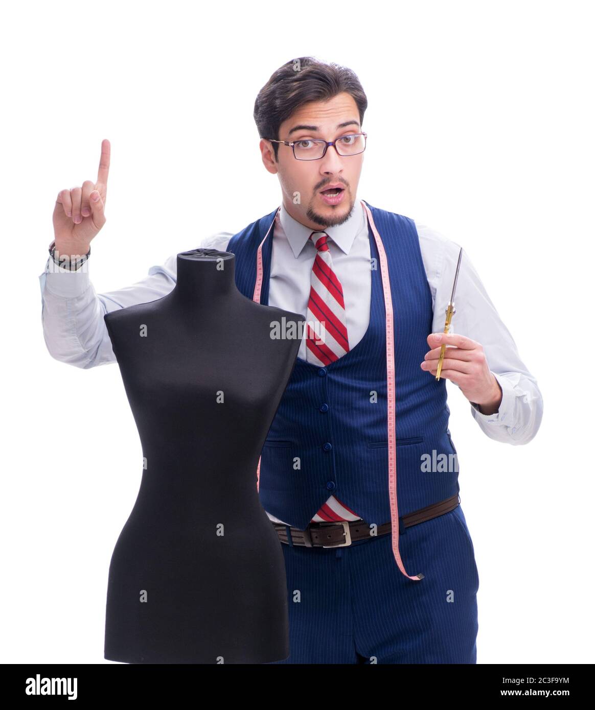 Male tailor isolated on white background Stock Photo - Alamy