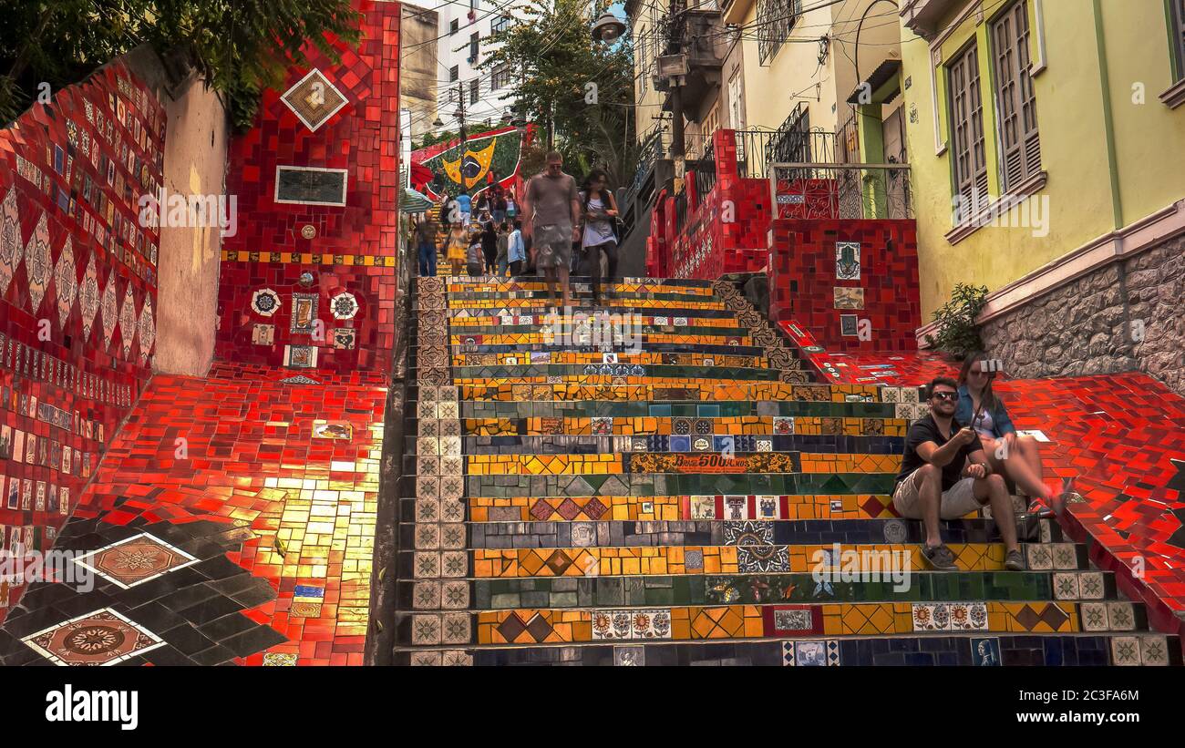 RIO DE JANEIRO, BRAZIL- 25,MAY, 2016: tourists at selaron steps in rio ...