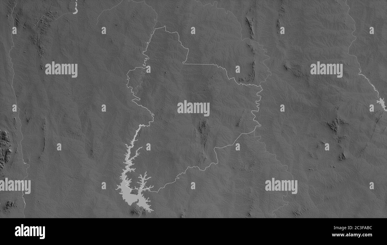 Vallée du Bandama, district of Côte d'Ivoire. Grayscaled map with lakes ...