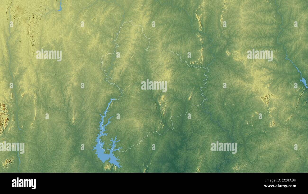 Vallée du Bandama, district of Côte d'Ivoire. Colored relief with lakes ...
