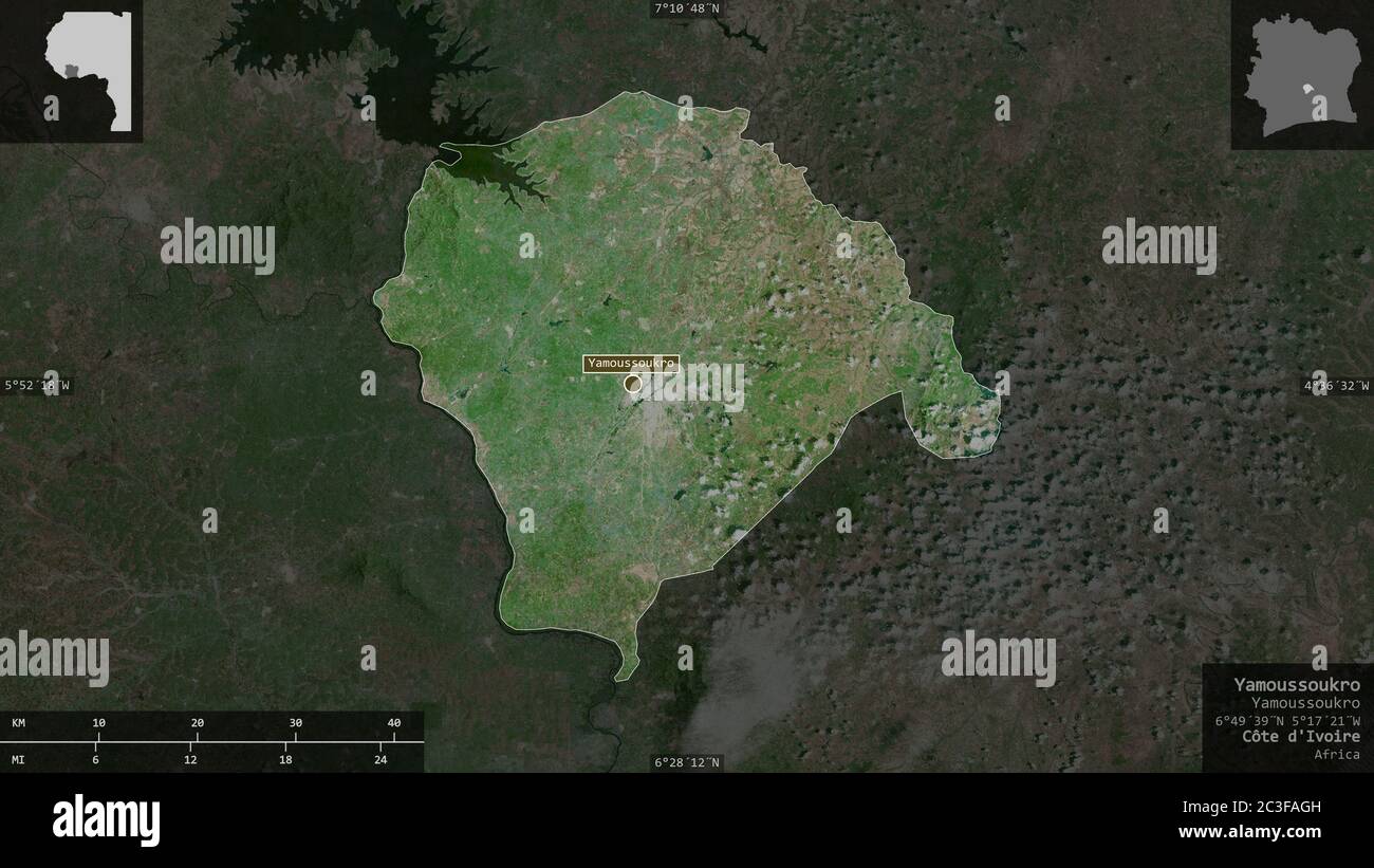 Yamoussoukro, autonomous district of Côte d'Ivoire. Satellite imagery ...