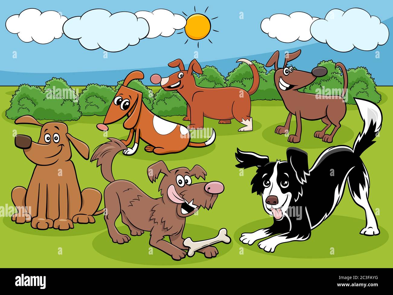 cartoon dogs an puppies characters group Stock Photo - Alamy