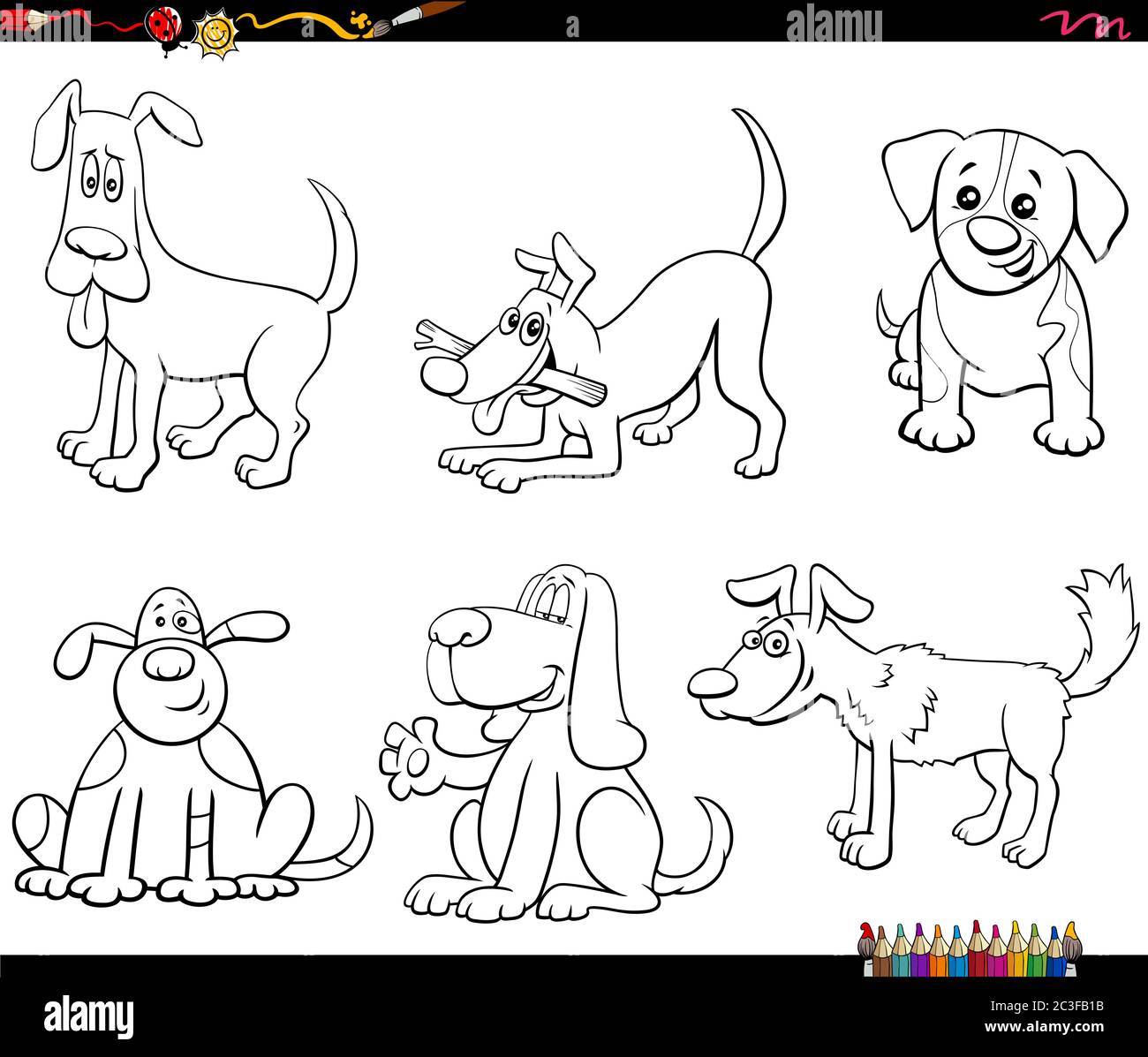 cartoon dog characters set color book page Stock Photo - Alamy