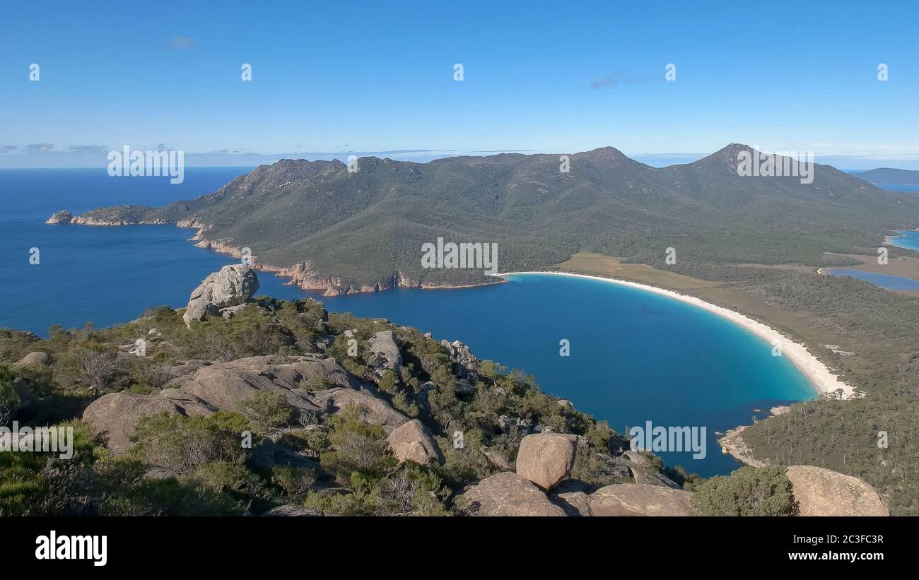 wineglass bay from the summit of mt amos in tasmania, australia Stock ...