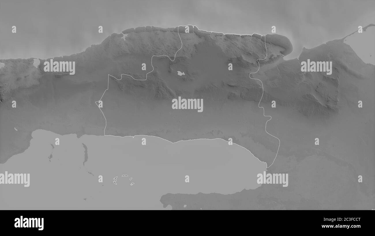 Mayabeque, province of Cuba. Grayscaled map with lakes and rivers ...