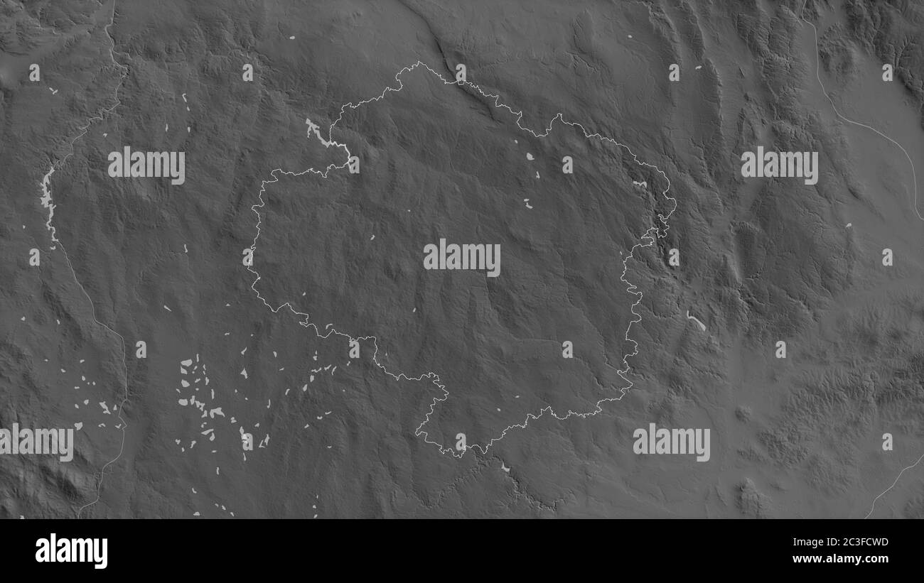 Kraj Vysočina, region of Czech Republic. Grayscaled map with lakes and ...