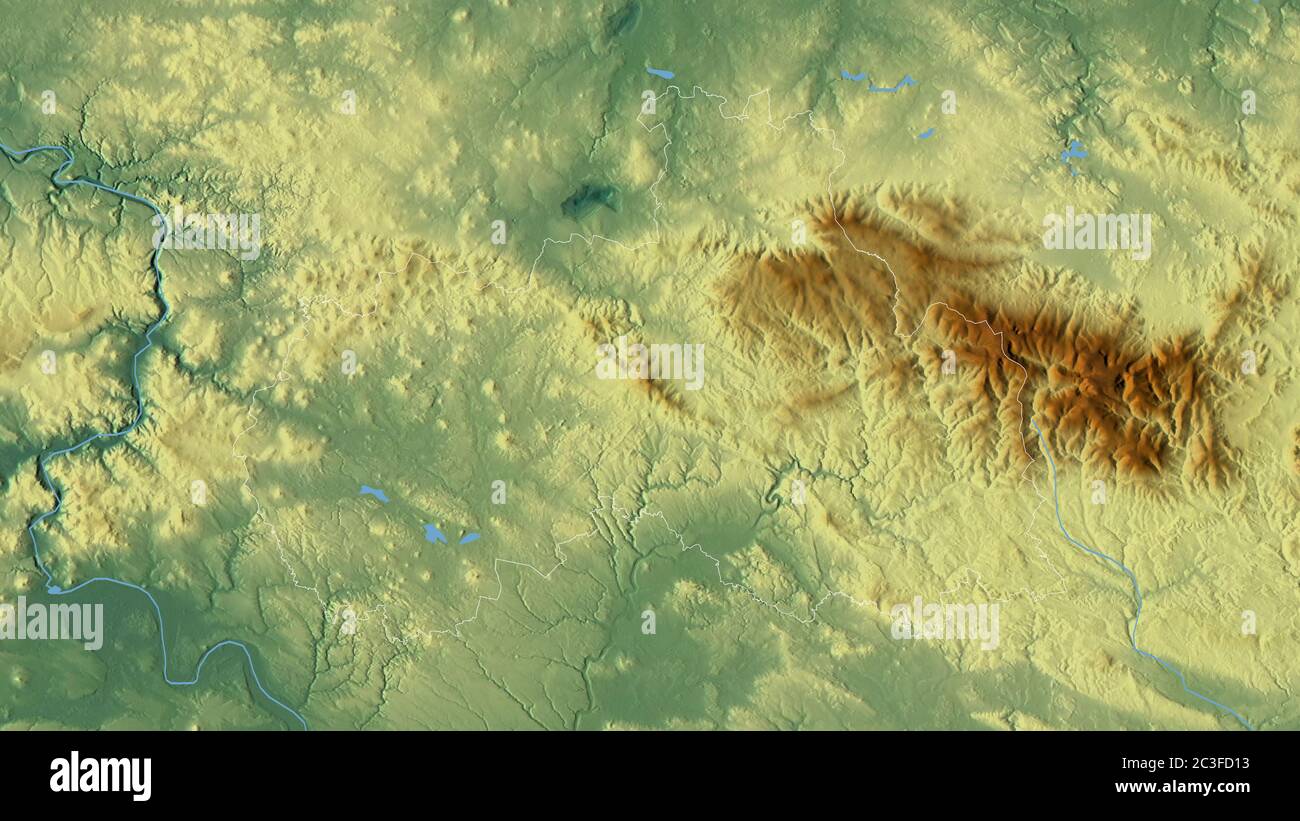 Liberecký, region of Czech Republic. Colored relief with lakes and ...