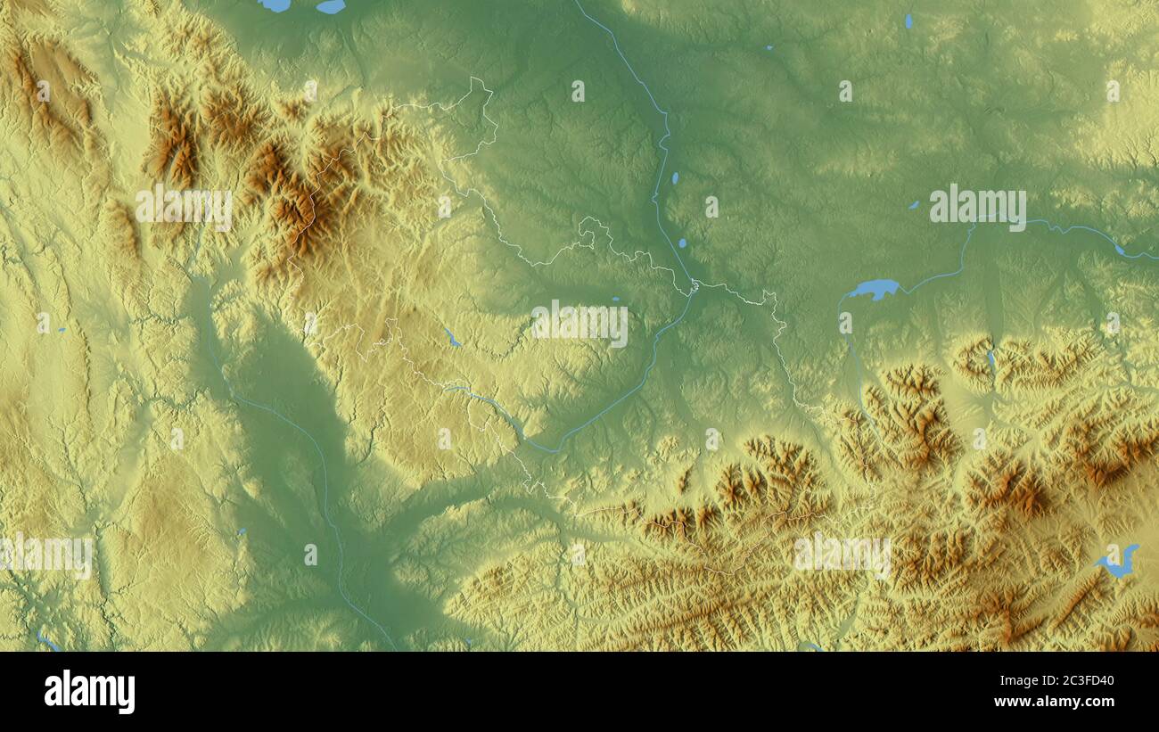 Moravskoslezský, region of Czech Republic. Colored relief with lakes ...