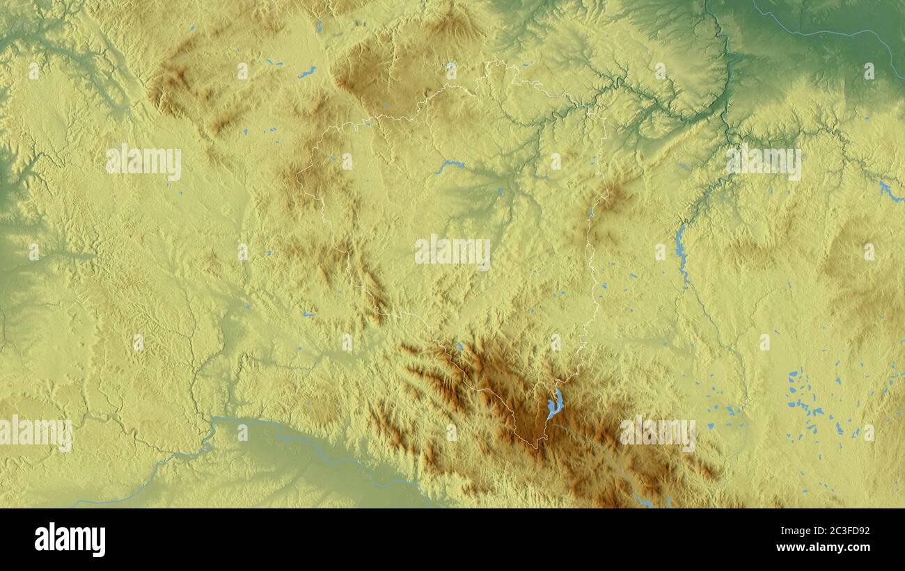 Plzeňský, region of Czech Republic. Colored relief with lakes and ...