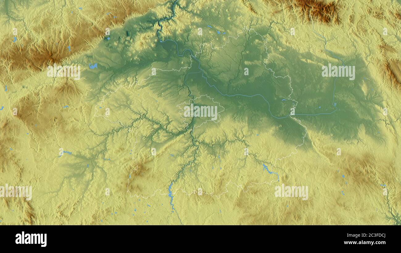 Středočeský, region of Czech Republic. Colored relief with lakes and ...