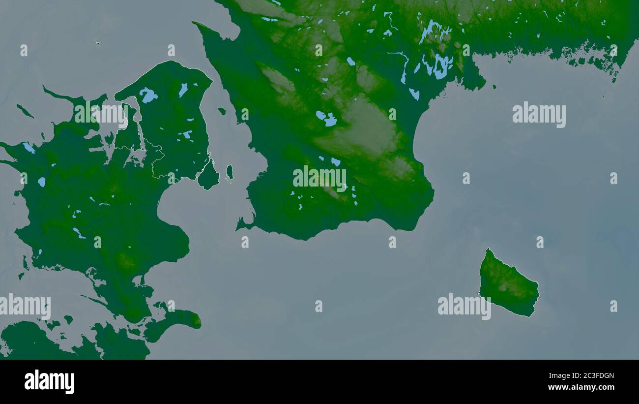 Hovedstaden, region of Denmark. Colored shader data with lakes and ...