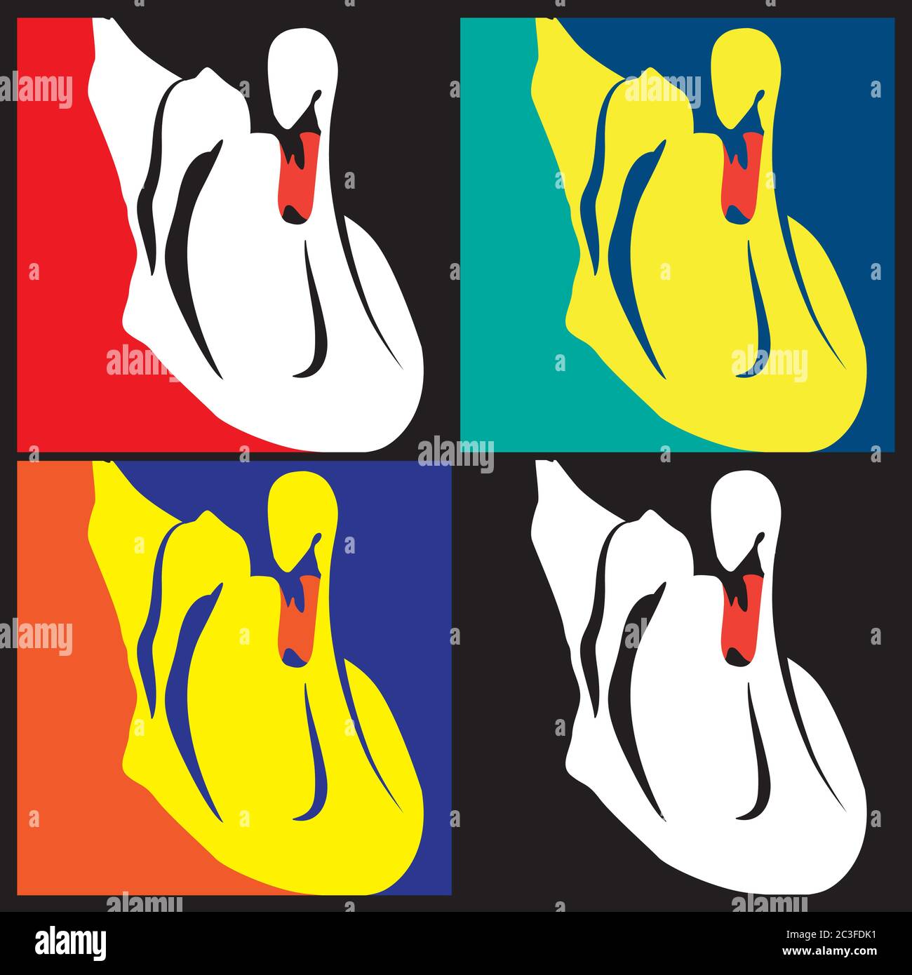 stylized vector illustration of swans in different color ...