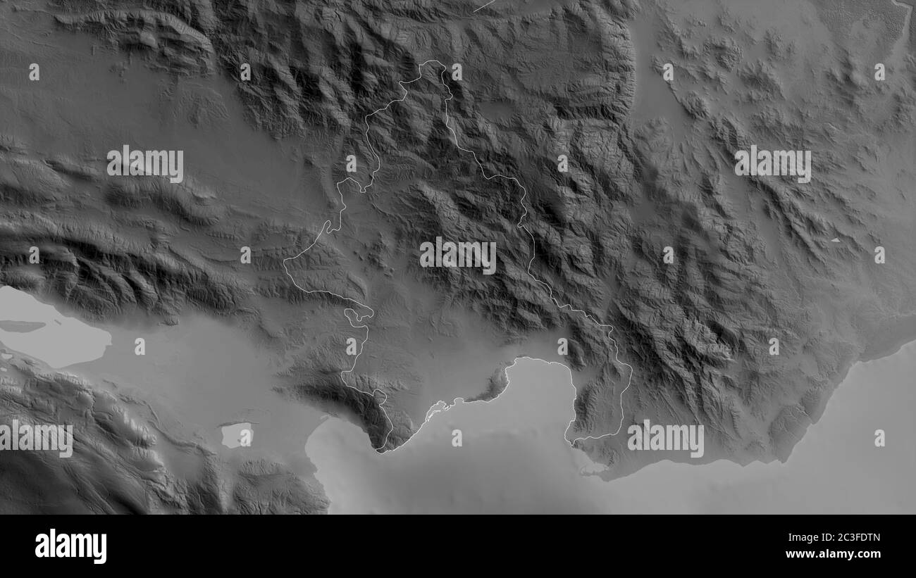 Azua, province of Dominican Republic. Grayscaled map with lakes and ...