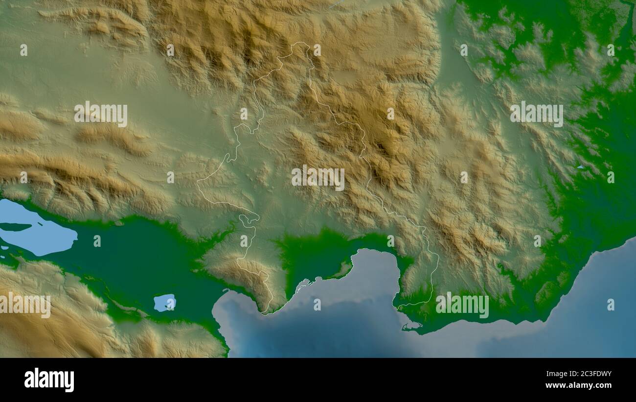 Azua, province of Dominican Republic. Colored shader data with lakes ...