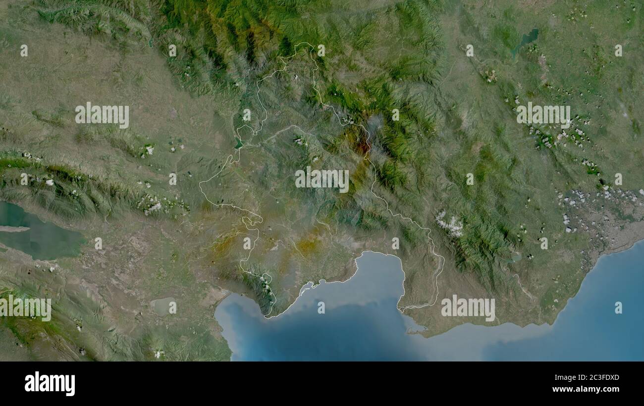 Azua, province of Dominican Republic. Satellite imagery. Shape outlined ...