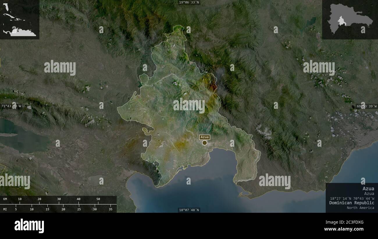Azua, province of Dominican Republic. Satellite imagery. Shape ...