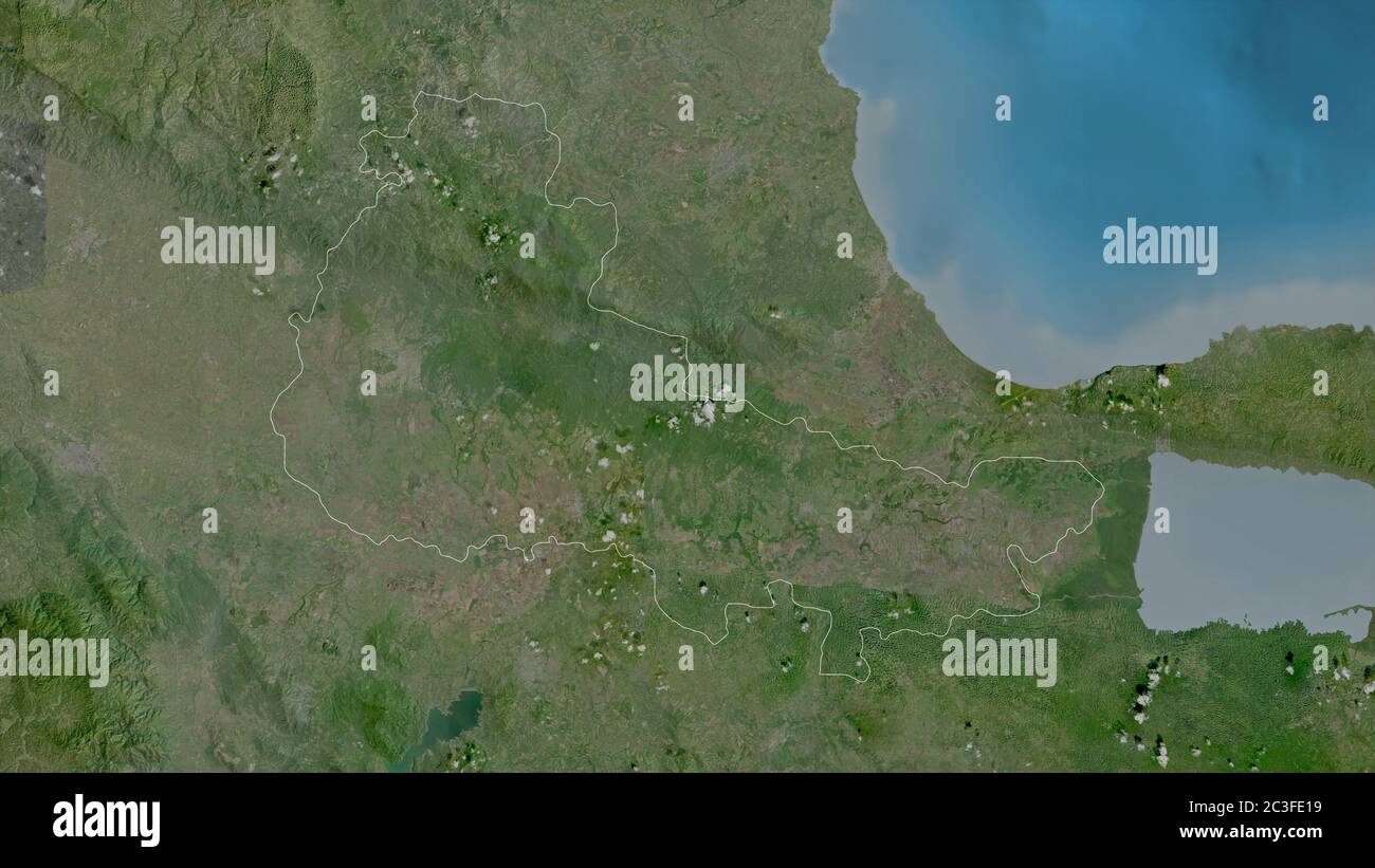 Duarte, province of Dominican Republic. Satellite imagery. Shape ...