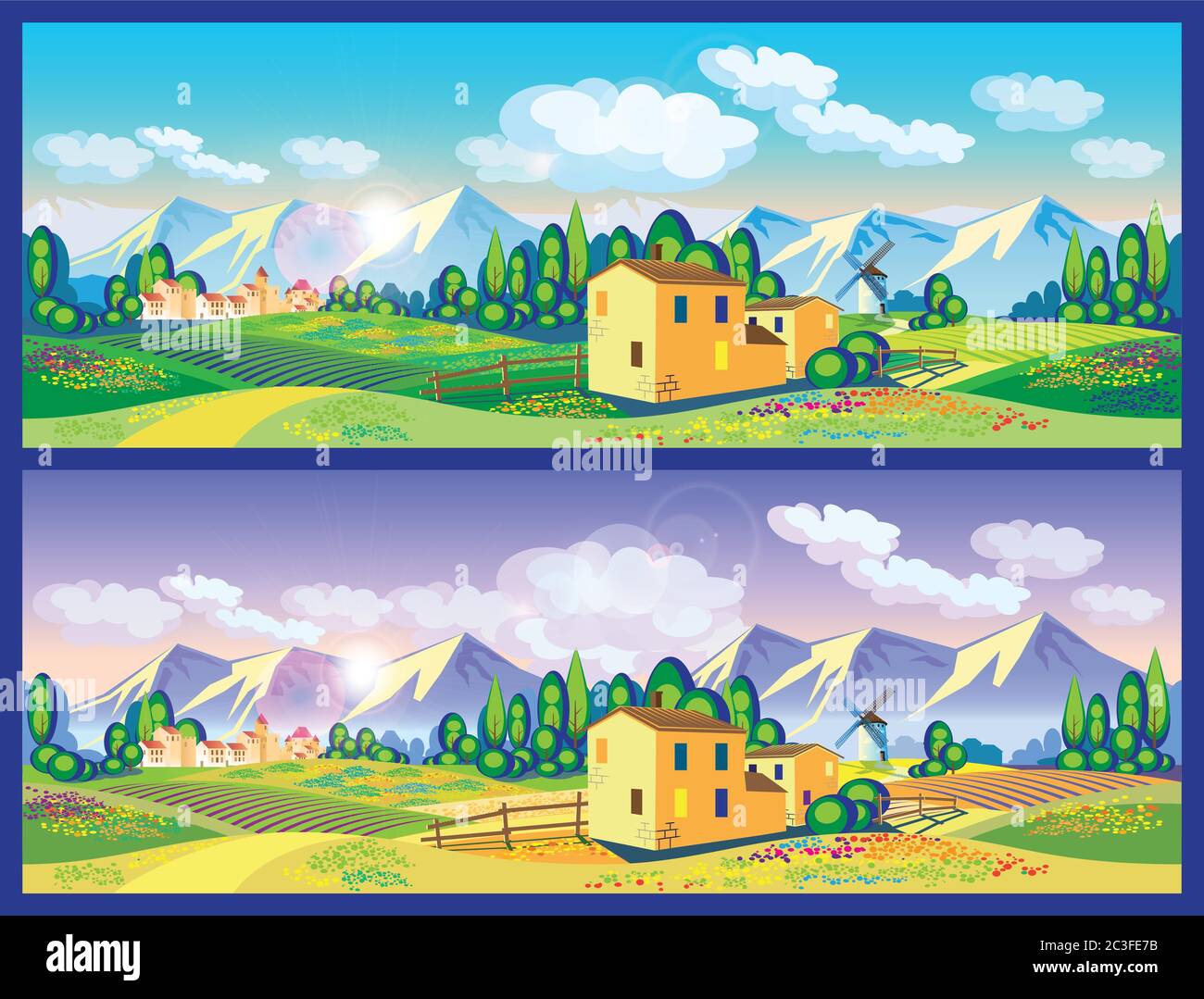 stylized vector illustration on the theme of the village, farming ...