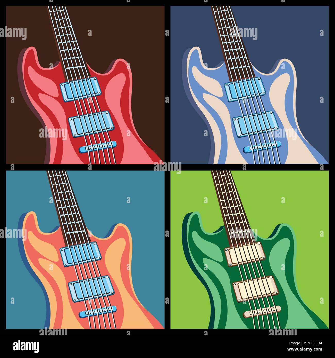 Stylized vector illustration on a musical theme. guitars in different ...