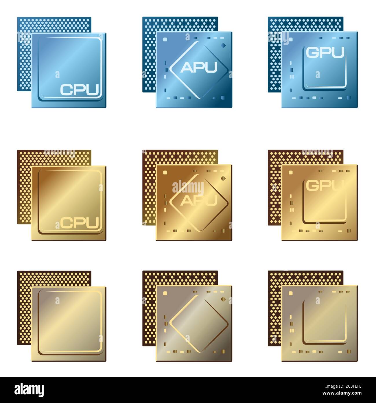 stylized vector collection of different types of microprocessors ... stylized vector collection of different types of microprocessors ...