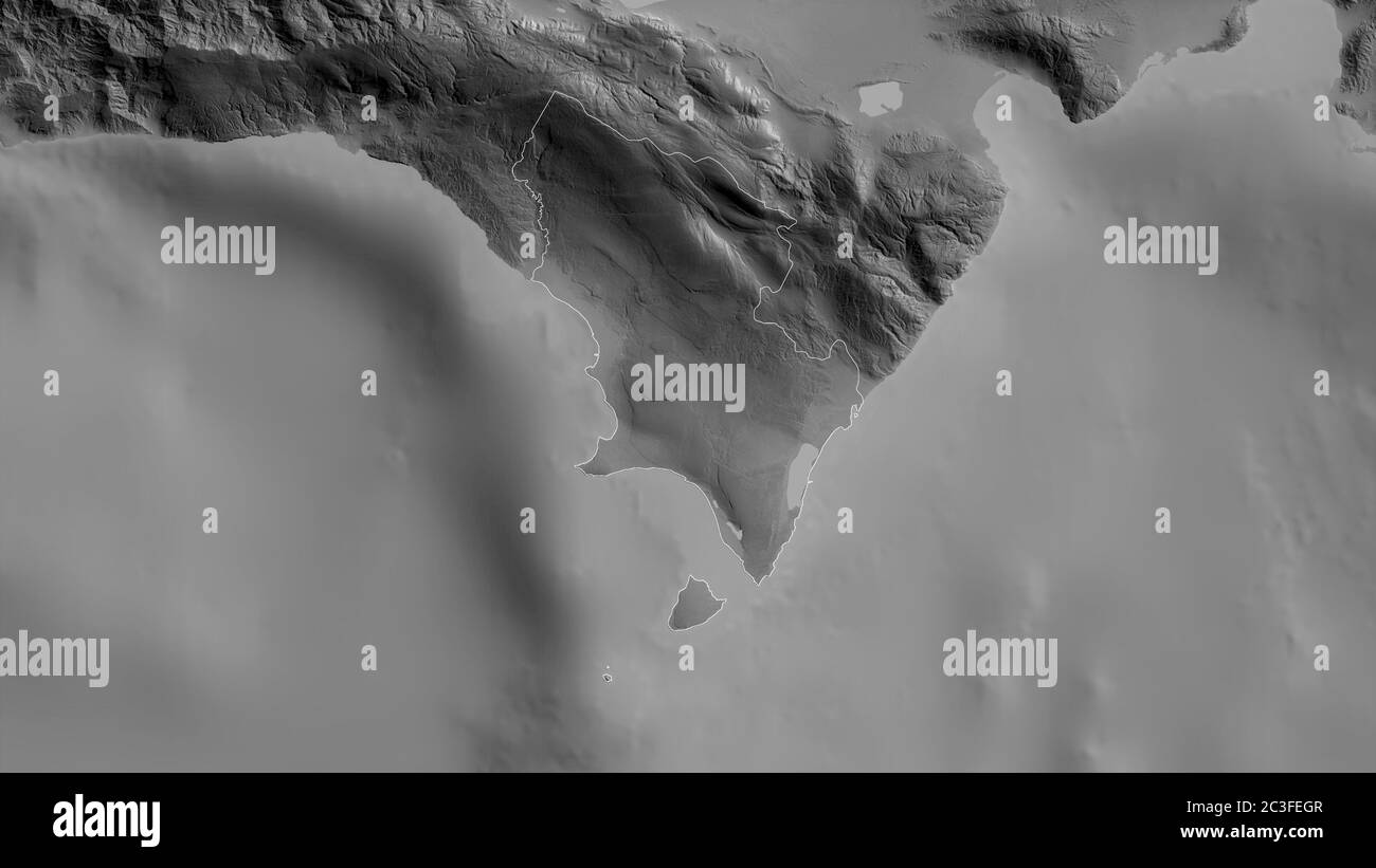 Pedernales, province of Dominican Republic. Grayscaled map with lakes ...