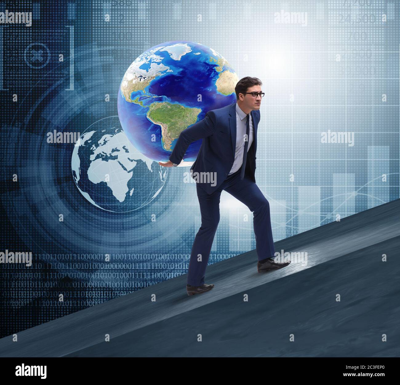 Businessman carrying earth on shoulders hi-res stock photography and ...
