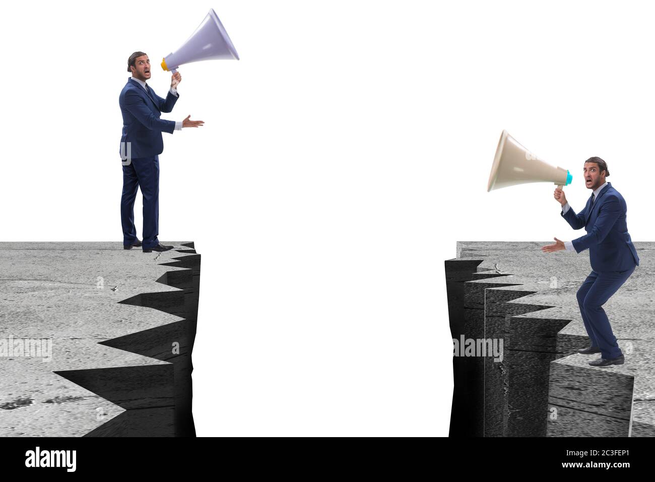 Businessman shouting with loudspeaker at each other Stock Photo - Alamy