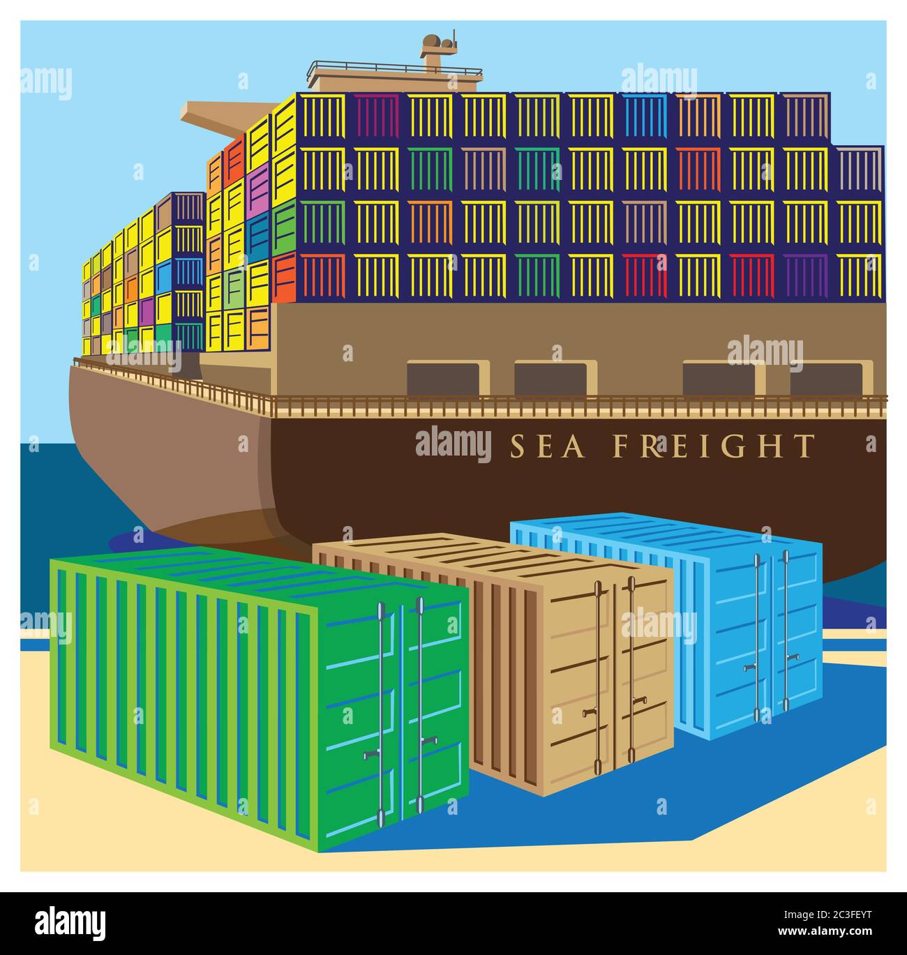 Stylized vector illustration on the theme of marine transportation and ...