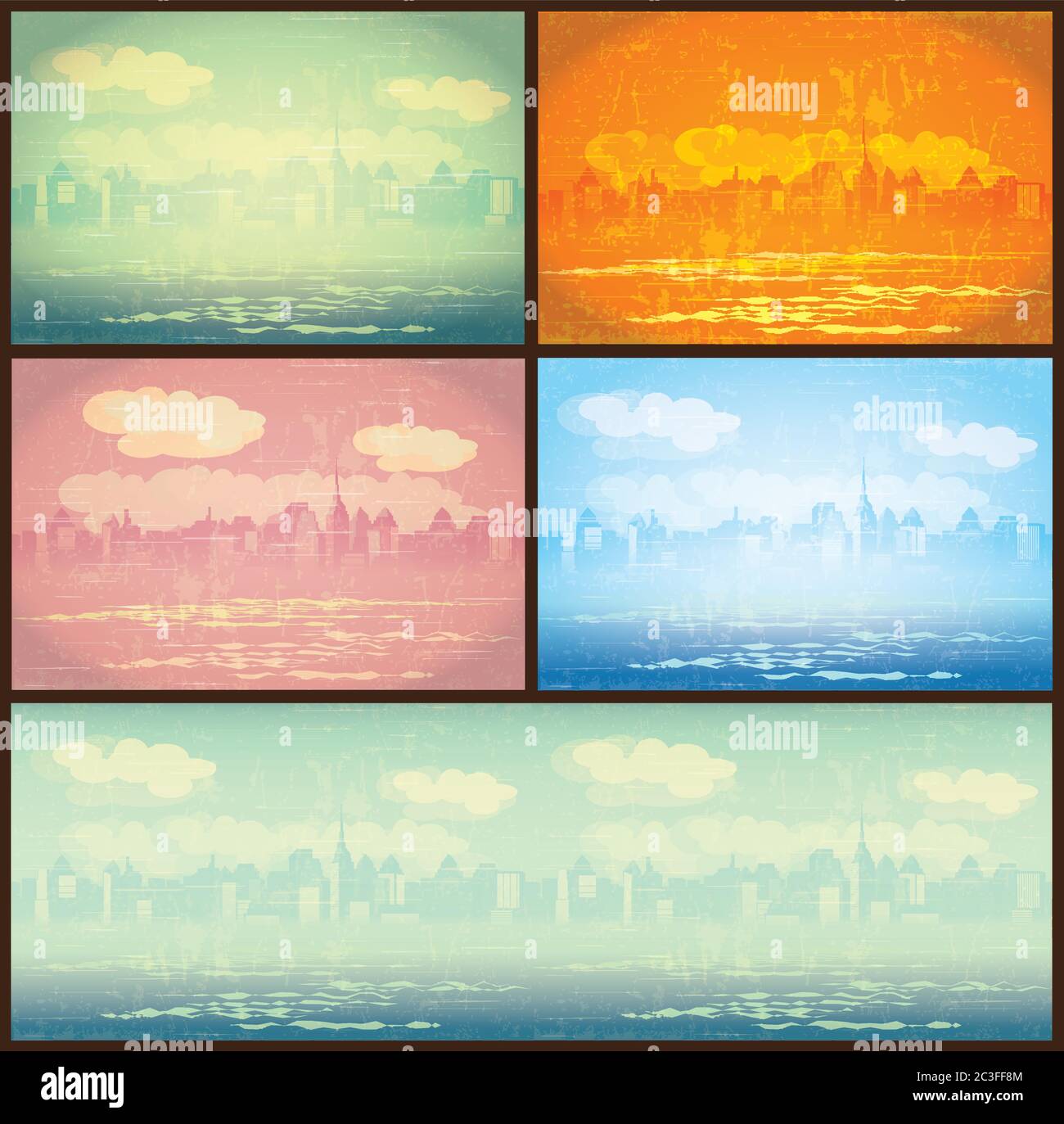 stylized retro poster vector illustration of the city. seamless ...