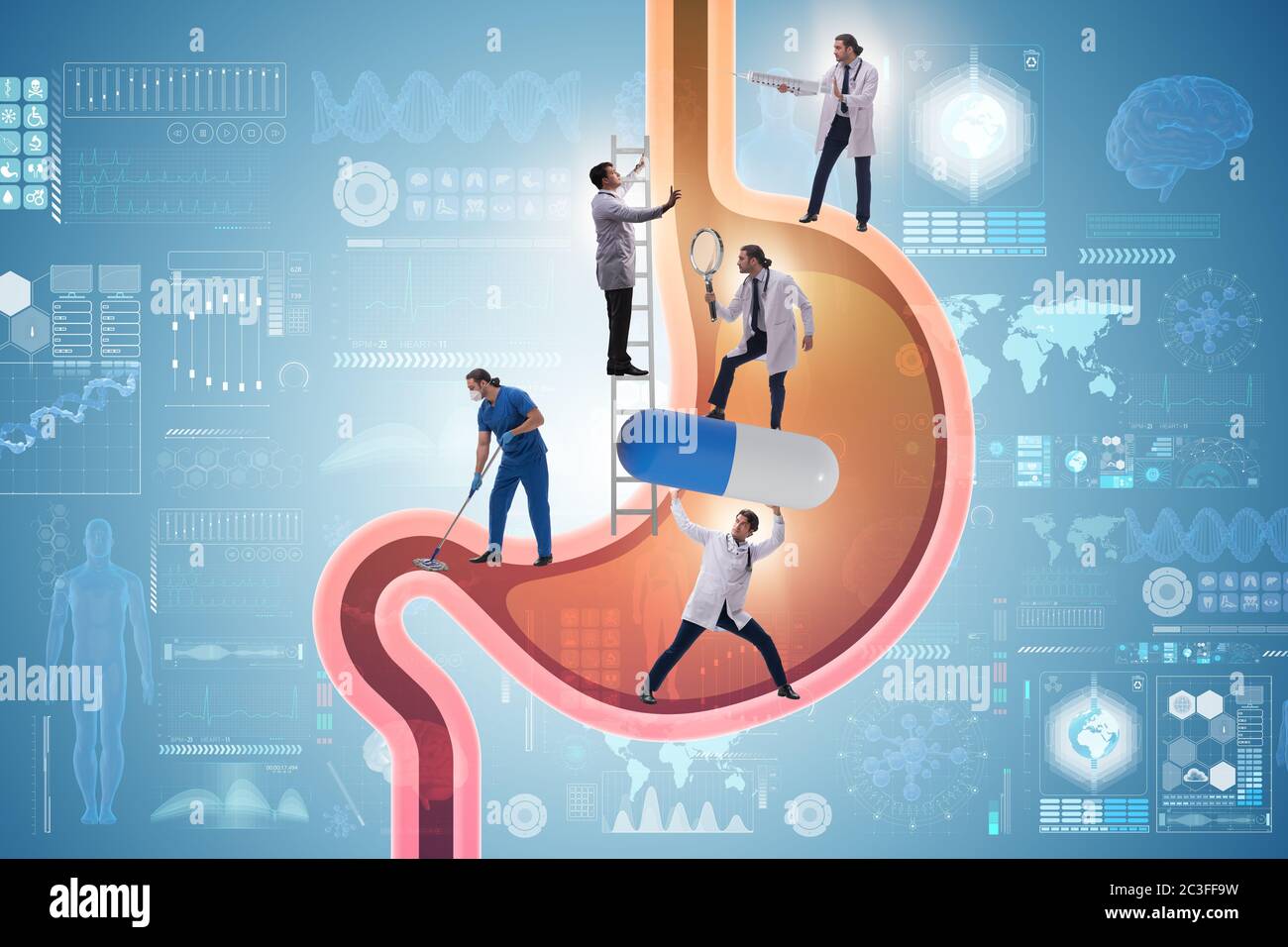 Doctors examining stomach in medical concept Stock Photo - Alamy