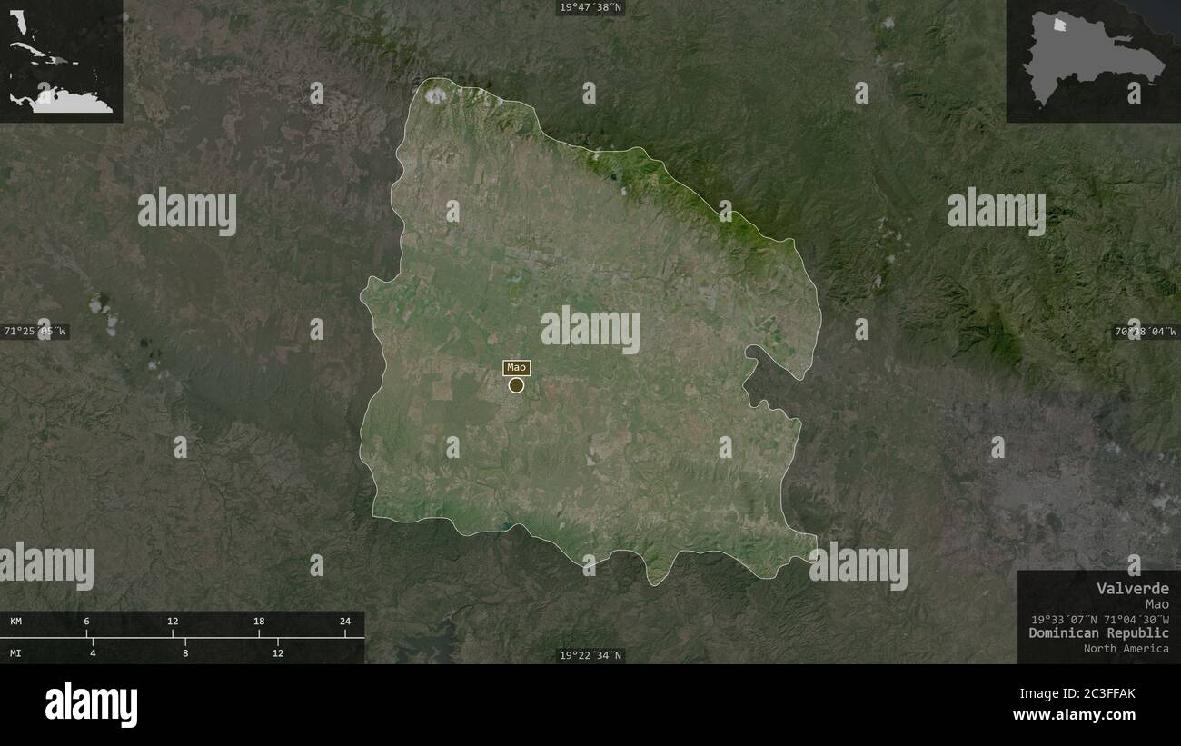 Valverde, province of Dominican Republic. Satellite imagery. Shape ...
