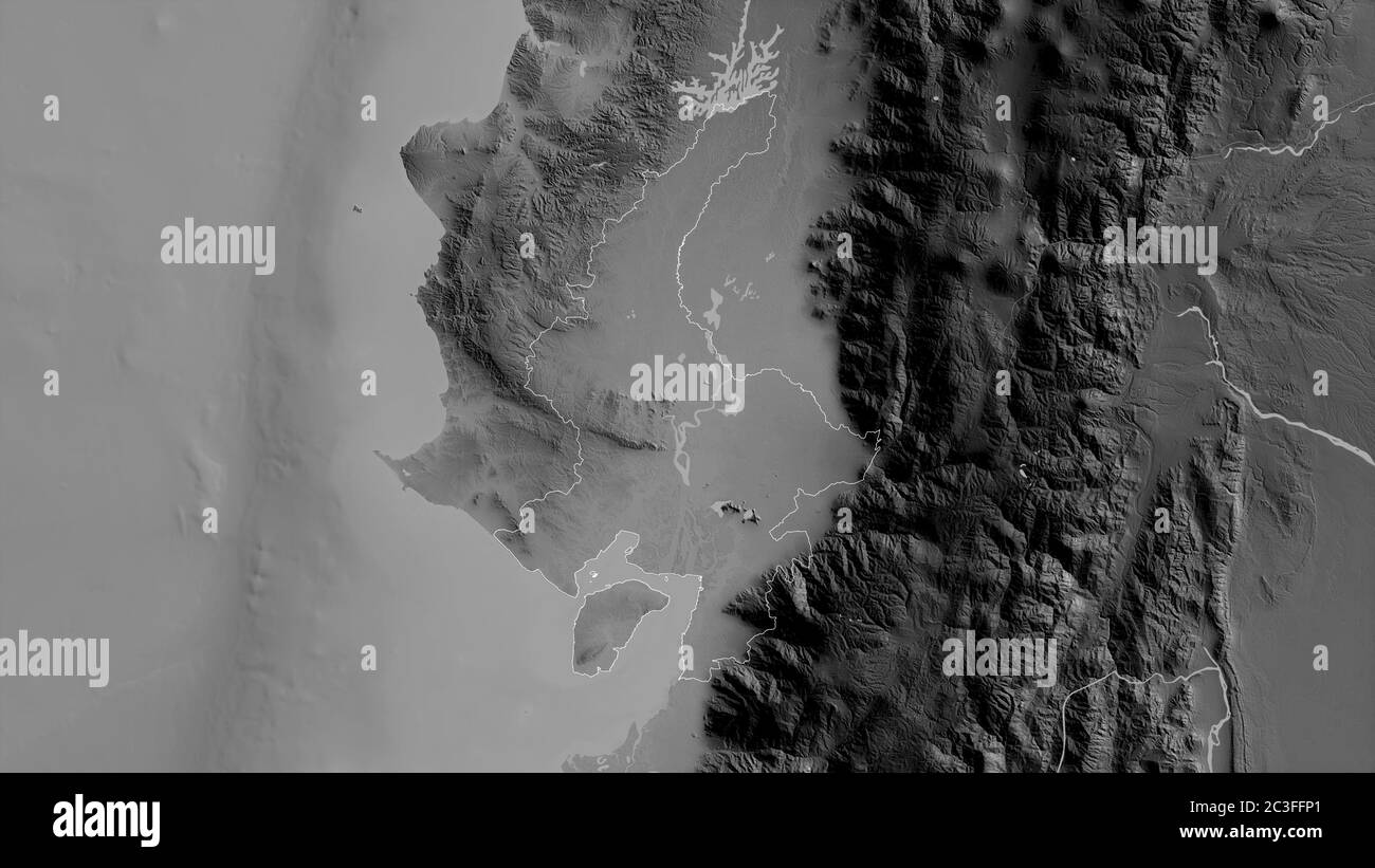 Guayas, province of Ecuador. Grayscaled map with lakes and rivers ...